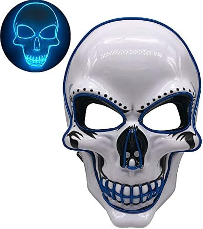 Halloween Mask, LED Glowing Horror White Skull Mask,Grim Reaper Mask ...