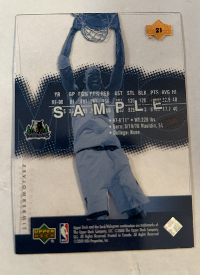 2000 NBA Upper Deck Sample Card #21 "Slam" Kevin Garnett Minnesota ...