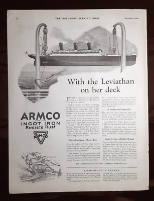 1923 ARMCO Ingot IRON Magazine AD~SS LEVIATHAN Ship~Panama Canal ...