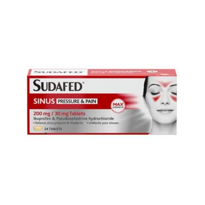 Sudafed Sinus Pressure & Pain Relief 24 Tablets | Unblocks Sinuses ...