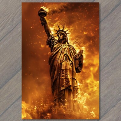 POSTCARD Statue of Liberty Fire Apocalypse Disgust End of World America ...