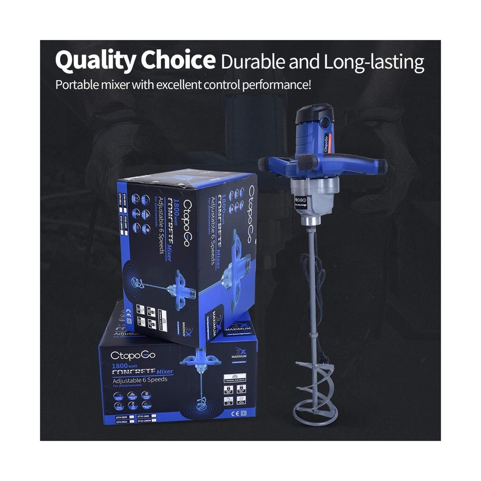 Concrete Mixer Machine, 1800W Cement Mixer Mixing Drill Tool for ...