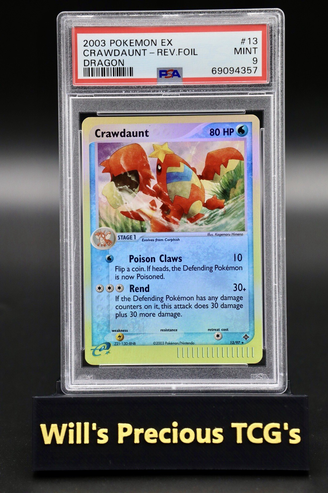 PSA 9 Crawdaunt 13/97 EX Dragon 2003 Reverse Holo Pokémon Card E Series ...