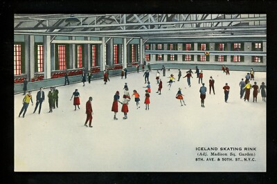 New York City NY postcard Iceland Ice Skating Rink interior linen ...