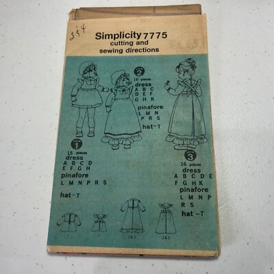 Vintage Simplicity Pattern 7775 Childs Dress, Pinafore and Hat 3 ...