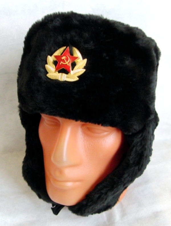 Russian Ushanka Faux Fur Cossack Trapper Hat & USSR Soviet Army Badge ...