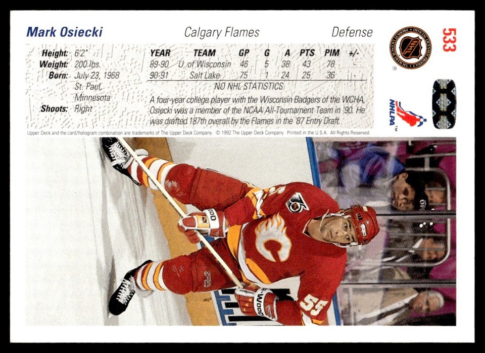 1991-92 Upper Deck Mark Osiecki Calgary Flames #533 | eBay