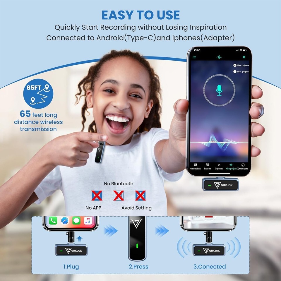 Wireless Lavalier Microphone Cell Phone USB-C for Android/Apple Audio ...