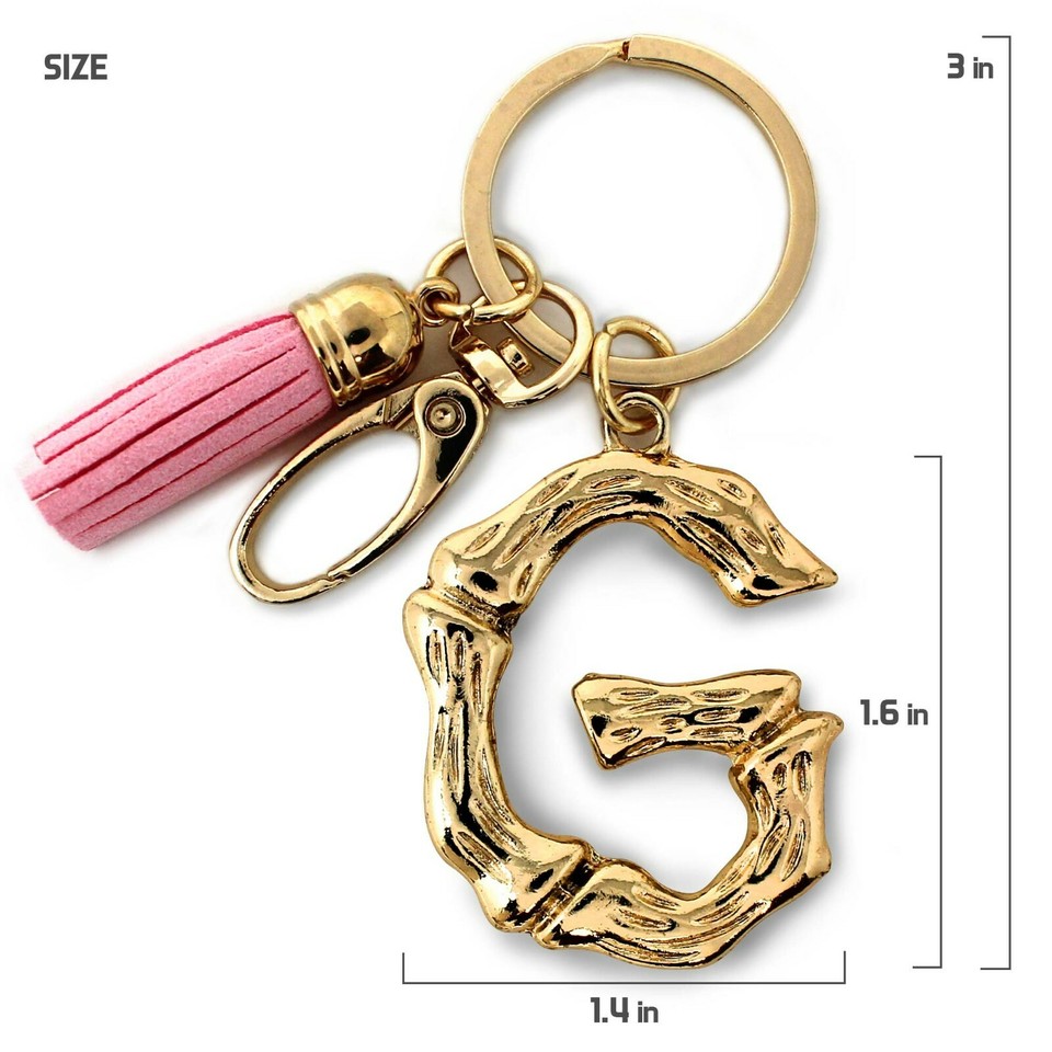 Bamboo Initial Letter Alphabet Key Chain, Keychain, Bag Charm with Pink ...
