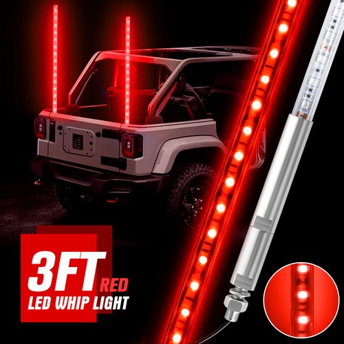 2x 3ft Red LED Whip Lights Antenna Flag Pole for Jeep Semi Trucks ...