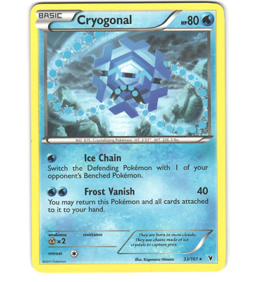 Pokemon 2011 Moderate Play Cryogonal Noble Victories Rare 33/101 Card ...