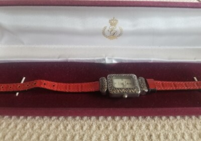 Premier Designs Watch Antique Silver Tone Rare Black/Reversible Leather ...