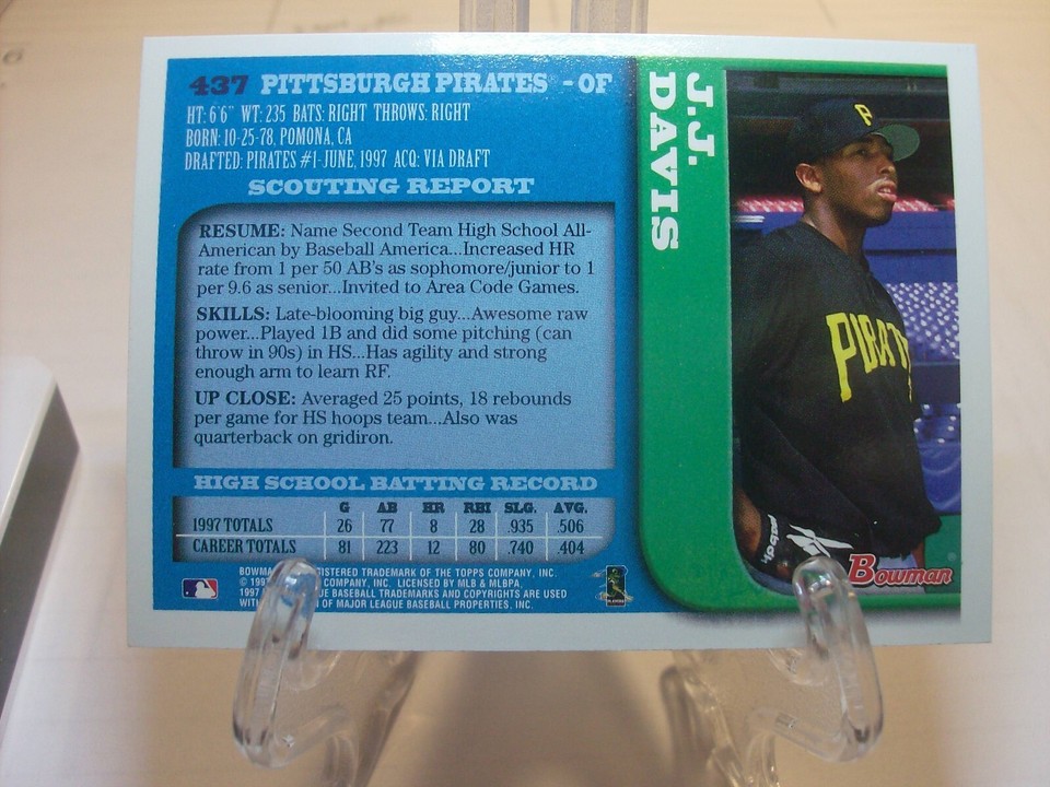 1997 Bowman Baseball Card #437 - J.J. Davis FBC, RC - Pittsburgh ...