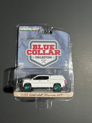 1/64 2022 Chevrolet Silverado WT with Camper Shell White Blue Collar ...