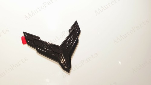 1pc 2020+ Chevrolet C8 Corvette Front Crossed Flags Emblems Gloss Black ...