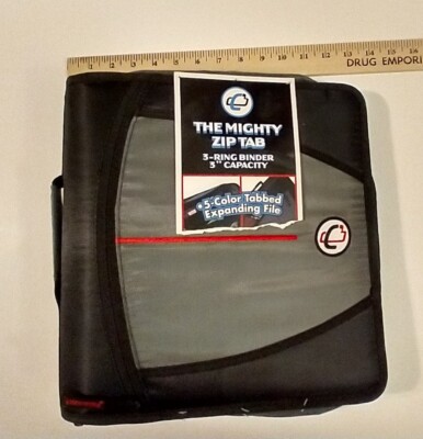 Case-It The Mighty Zip Tab 3-inch Zipper Binder -Blk/Gry Brand New 3 ...