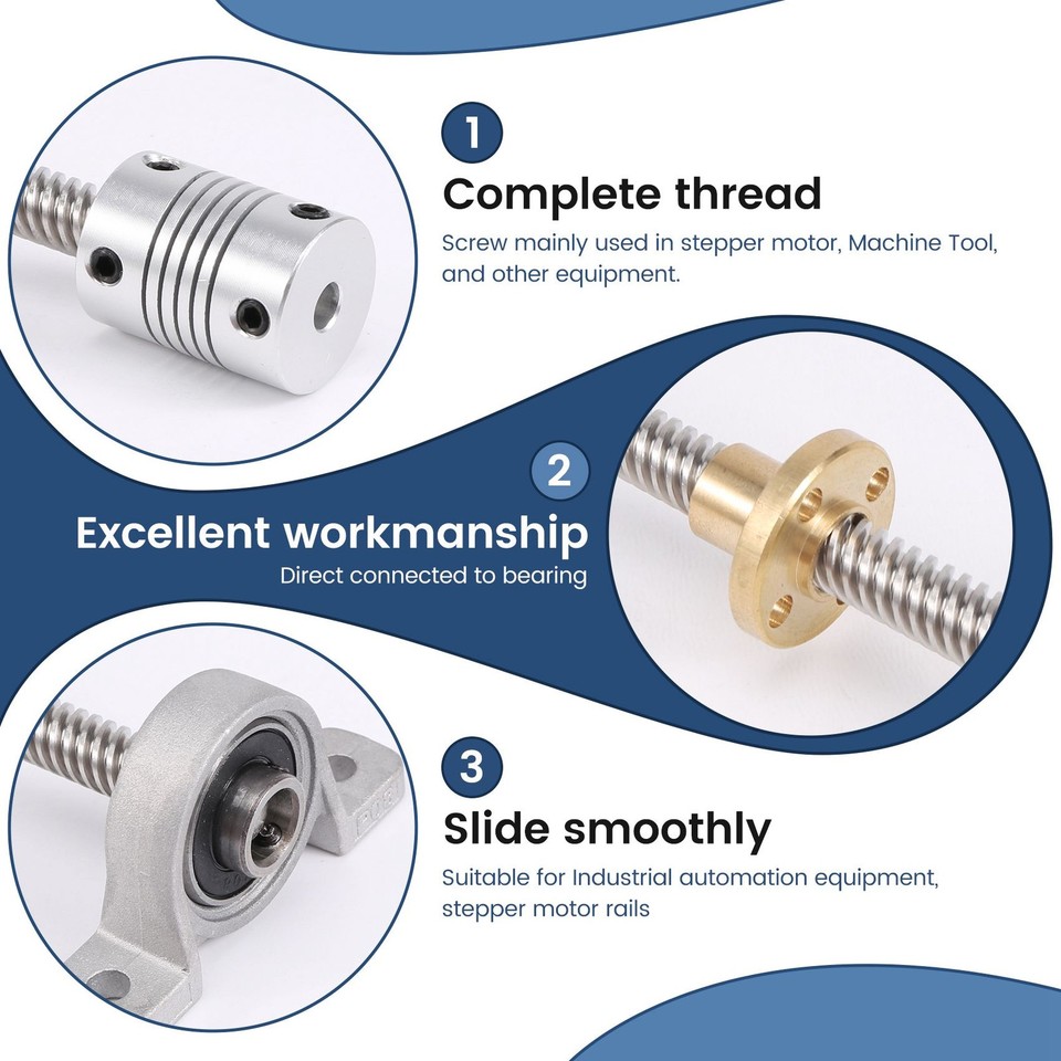 T8 8mm 500mm Lead Screw Rod with Pillow Mounted CNC Set For 3D Printer ...