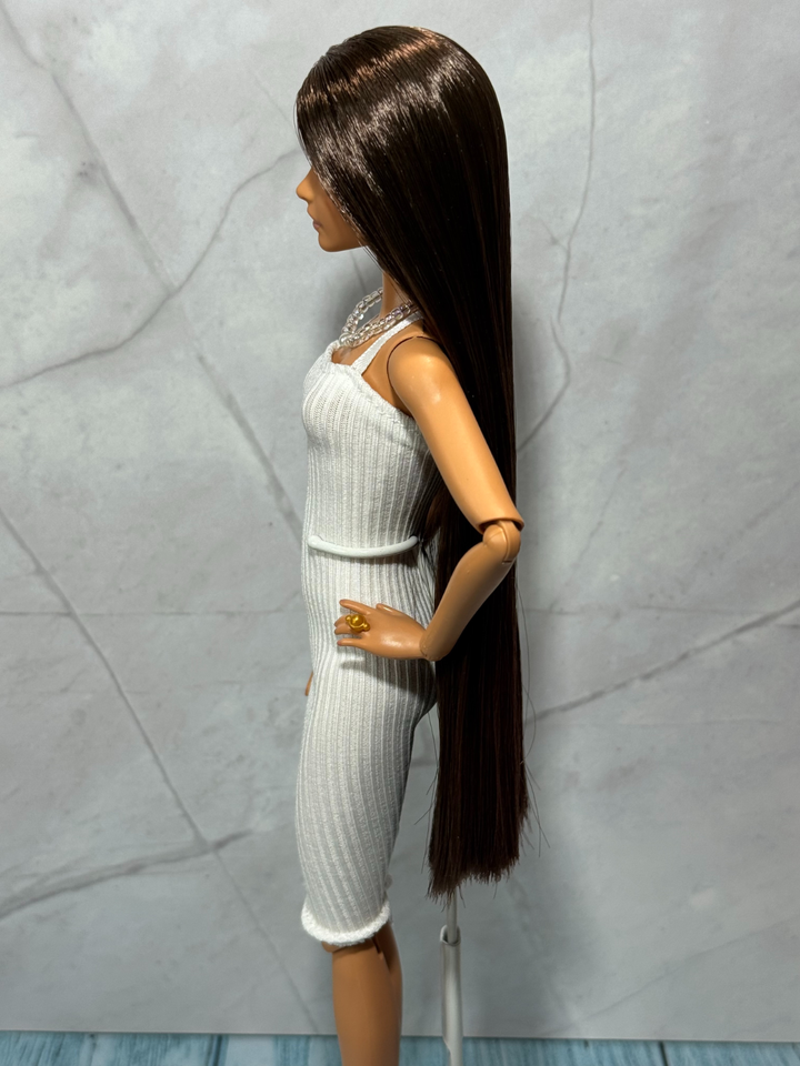 OOAK Custom Reroot Barbie doll, Long Dark Brunette Hair, Maeve Reilly ...