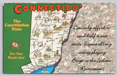 Postcard Connecticut State Map Can Only Afford to Send Half a Post Card ...