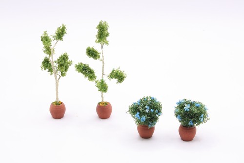 HO Scale 2x Flower and 2x Tree Planters Decorative Accessory Painted ...
