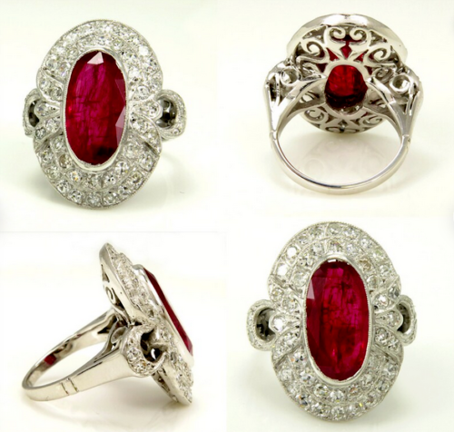 Antique Design with Oval Cut Pink Lab Created Ruby Women's High Finish ...