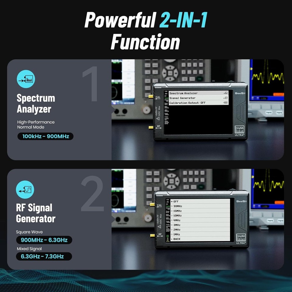 TinySA Ultra+ ZS407 7.3GHz Spectrum Analyzer 4 Inch HW V0.5.4 100kHz-7 ...