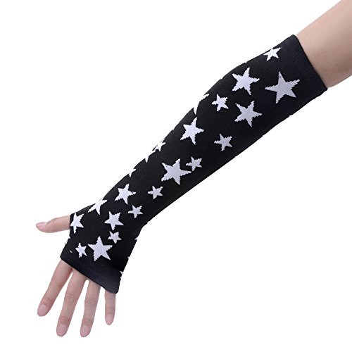 Women Punk Winter Arm Warmer Knitted Stretchy Soft Fingerless Stars ...