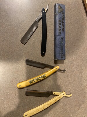 Pyramid Brand 3 vintage straight razors with one case | eBay