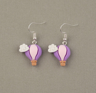 Adorable Cute Purple Hot Air Balloon Hook Dangle Drop Earrings Novelty ...