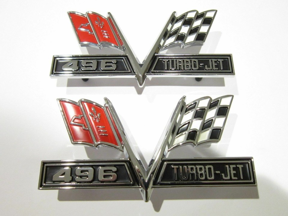 Big Block Chevrolet Chevy 496 Turbo Jet Crossflag Fender Emblems (Pair ...
