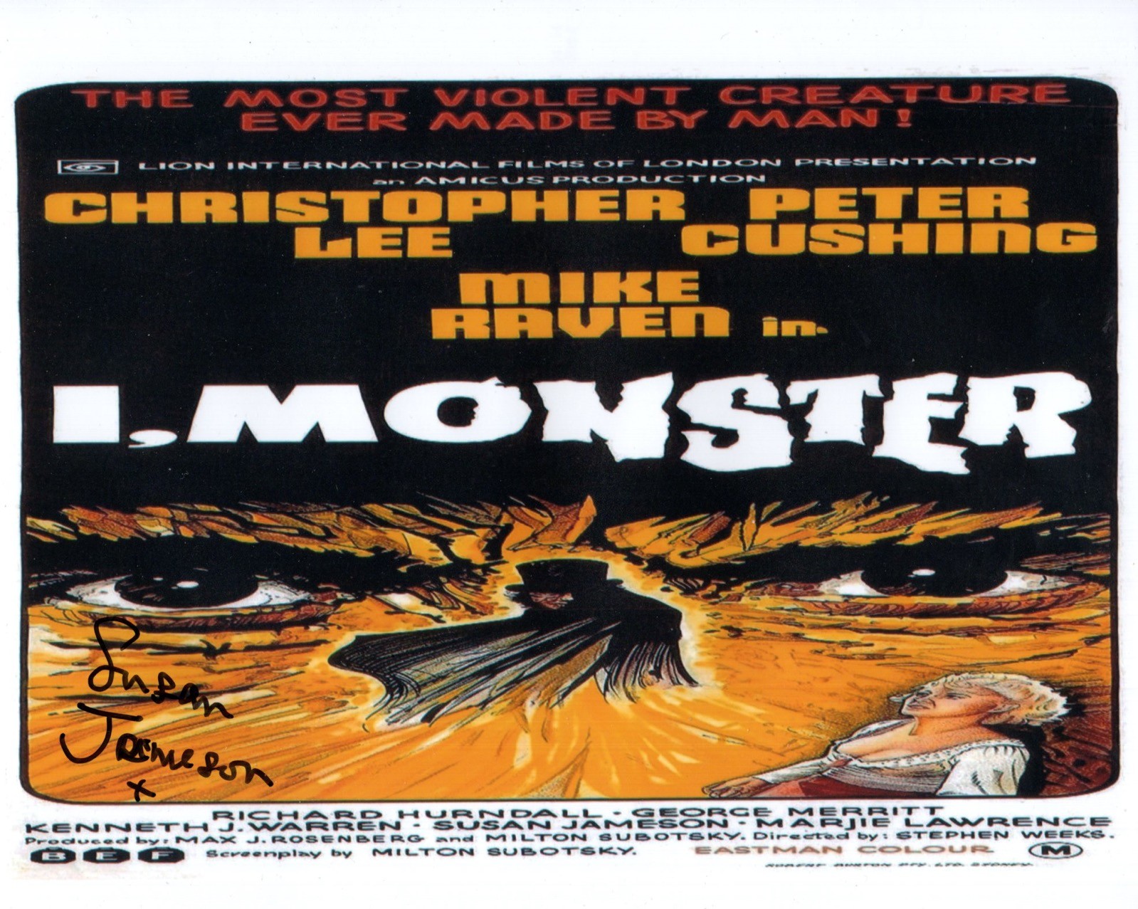 I, Monster 1970’s cult horror movie 8x10 poster photo signed by Susan ...