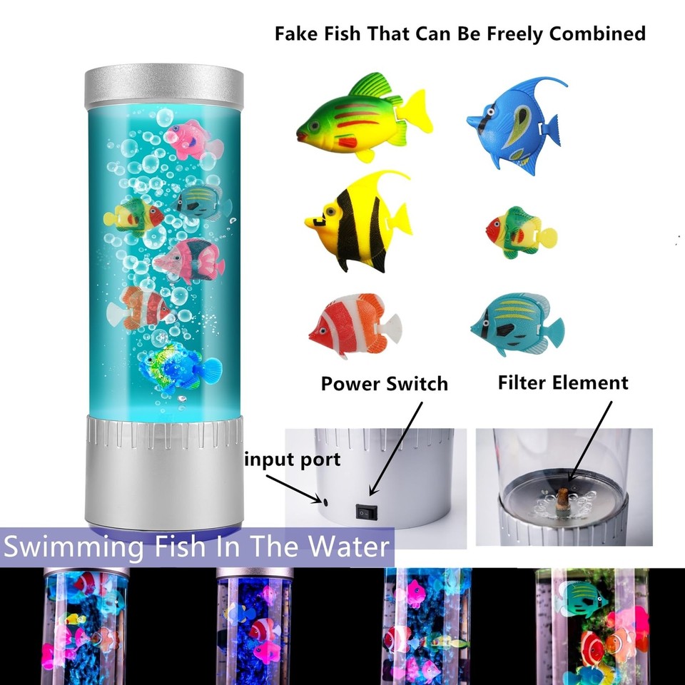 Bubble Fish Lamp, LED Aquarium Sensory Light, 1ft Colorful Bubble Tube ...