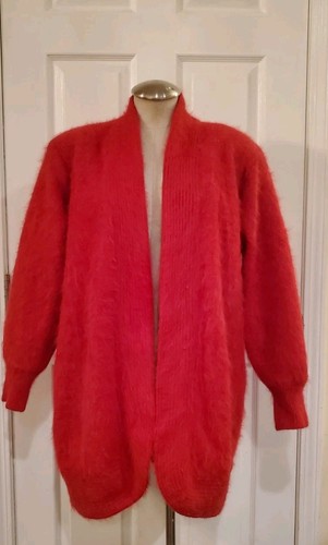 Vtg Venesha Angora Womens Long Open Cardigan Sweater Red Large Euc | eBay
