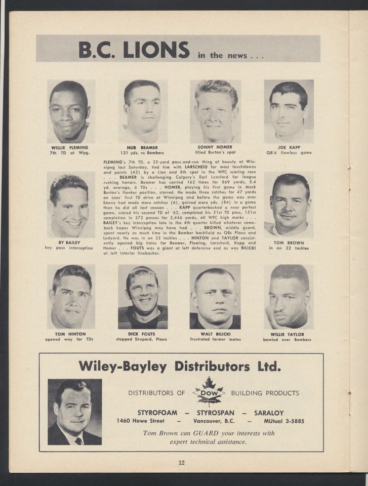 1962 CFL Program Edmonton Eskimos vs BC Lions Vintage Football Parker ...