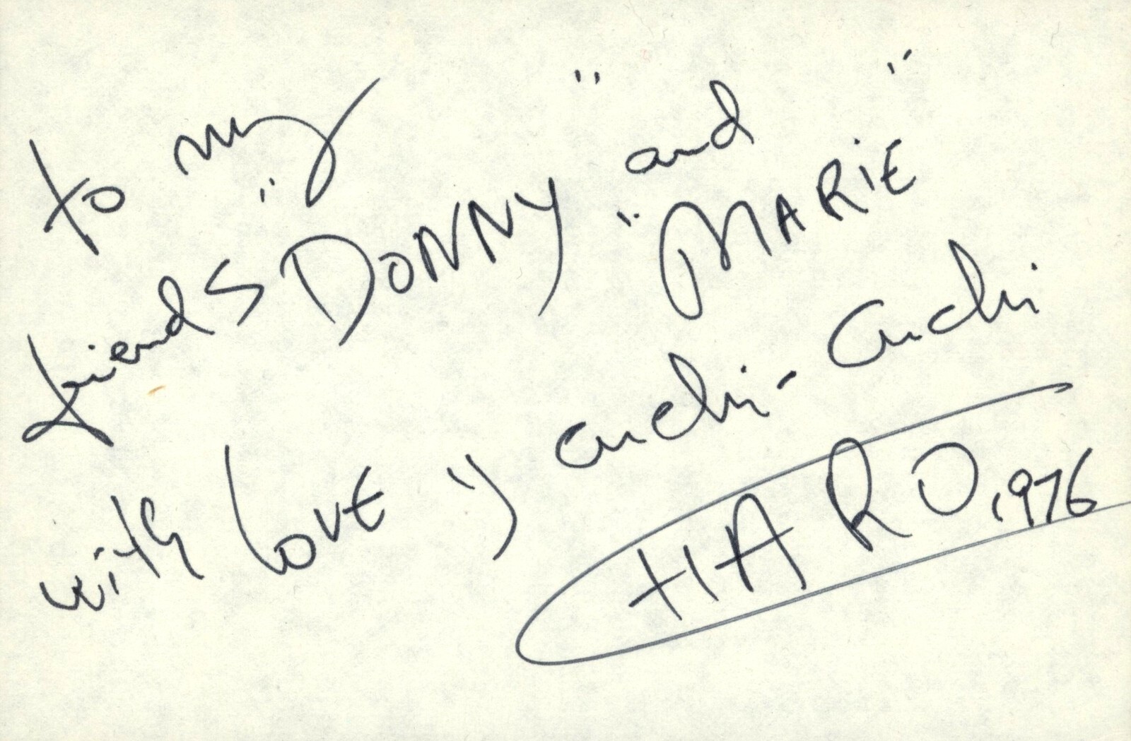 Charo Autograph to Donny and Marie | eBay