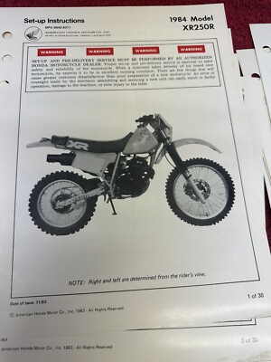 Honda 1984 84 XR250R Dealer Set up Instructions Manual Official Vintage ...