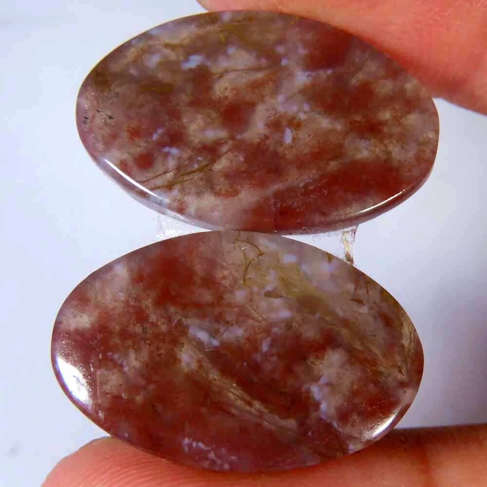 19.20Cts.100%Natural Red Moss Agate Matched Pair Oval Cab 13x20x3mm Top ...