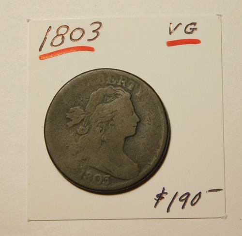 VERY EARLY 1803 CHOCOLATE BROWN LARGE CENT ORIGINAL! VG NEVER CLEANED ...