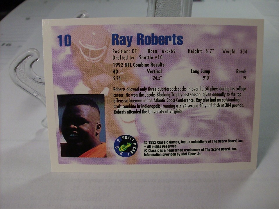 1992 Classic Draft Picks #10 - Ray Roberts - Virginia Cavaliers 92-055 ...