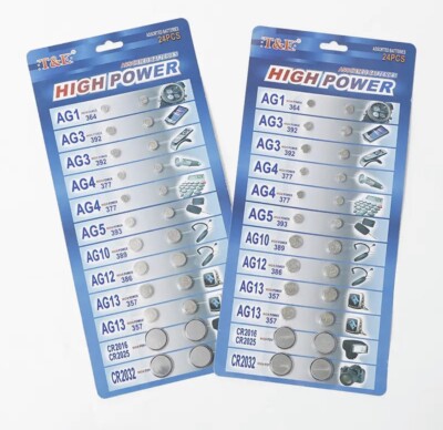 24 ASSORTED Watch Cell Batteries AG1/3/4/10/12/13 CR2016/2025/2032 Toys ...
