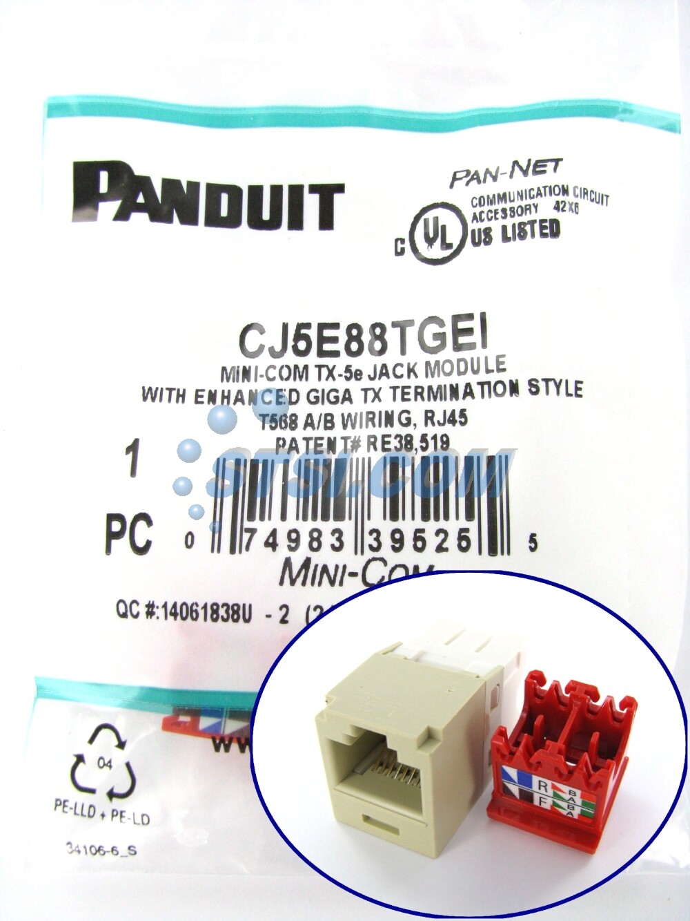 Panduit Mini-com Mod Cat 5e Jack UTP Electric Ivory CJ5E88TGEI for sale ...
