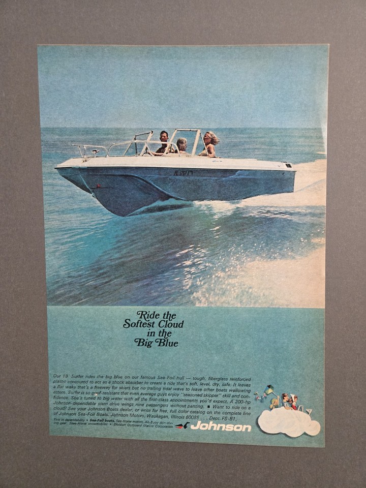 1967 VTG PRINT AD - JOHNSON MOTORS AD - SEA-FOIL BOATS 19' SURFER RIDE ...