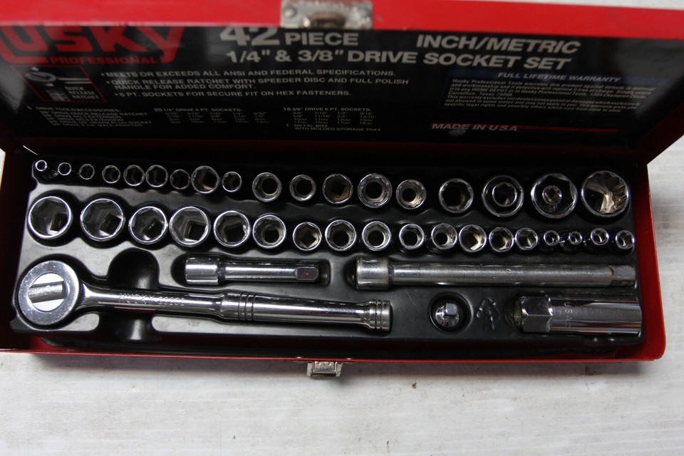 Vtg Husky 3/8" & 1/4" Drive Socket Lot Set w/ Metal Case USA Tools | eBay