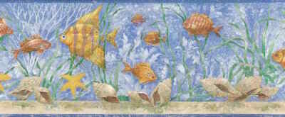 Fish Bathroom Wallpaper Border Nautical Textured Blue B.0638 FREE Ship ...