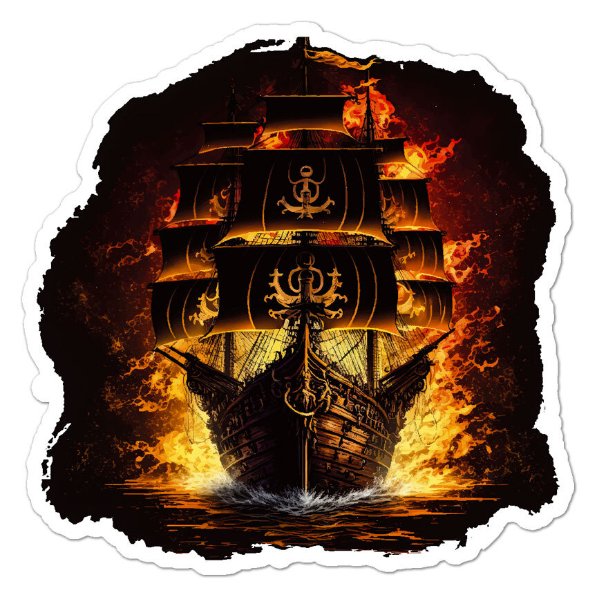 Pirate Ship Fire Flames, Vinyl Decal Sticker, Indoor Outdoor, 3 Sizes ...