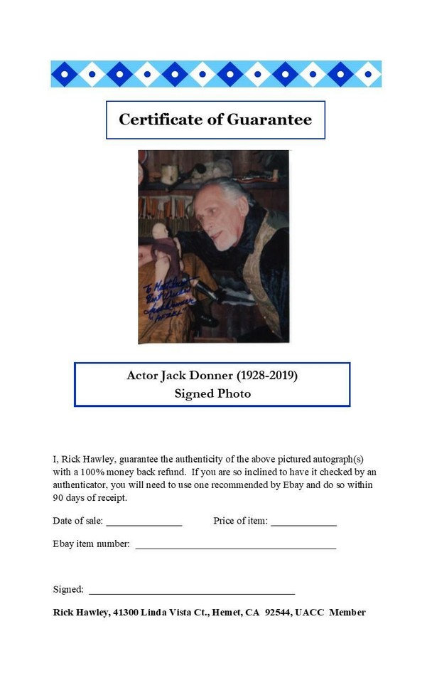 Jack Donner Autograph Actor Star Trek Roswell The Monkees Signed Photo ...