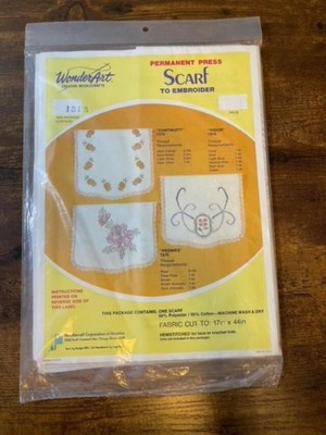 Vintage WonderArt Creative Needlecraft Embroider Scarf "Peonies" 16.5 x ...