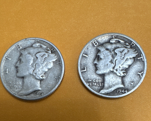 (2) 1944 Mercury Dimes each with no mint mark, each with “In Cod We ...