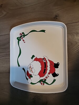 Vtg Retro Christmas Jolly Santa Plastic Holiday Tray 10x12" Cookie Tray ...