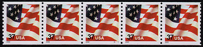 USA, SCOTT # 3631, COIL STRIP OF 5 PNC #S1111 YEAR 2002 FLAG WATER ...